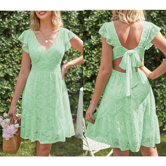 Merokeety | Dresses | Merokeety V Neck Sleeve Dress Floral Lace Tie ...